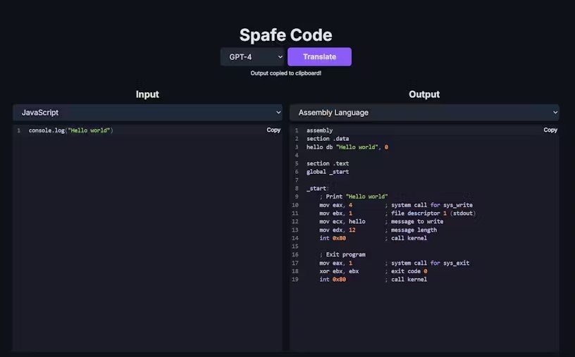 Spafe Code - Translate code to another language instantly with AI | Steemhunt
